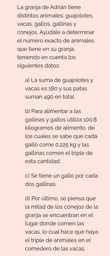 Resuelto:La granja de Adrián tiene distintos animales: guajolotes ...