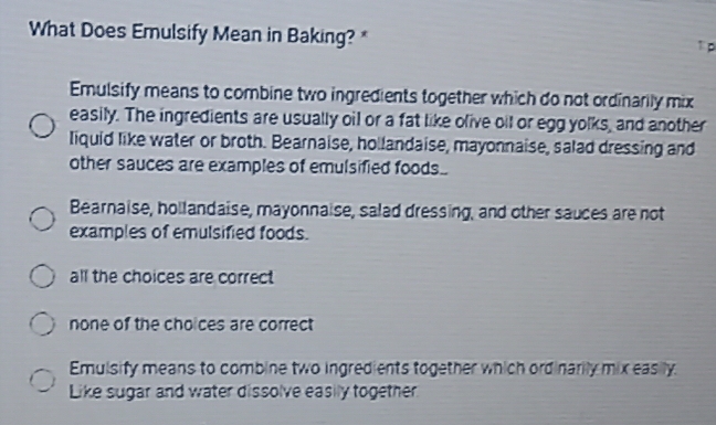 Solved: What Does Emulsify Mean in Baking? * ↑ p Emulsify means to ...