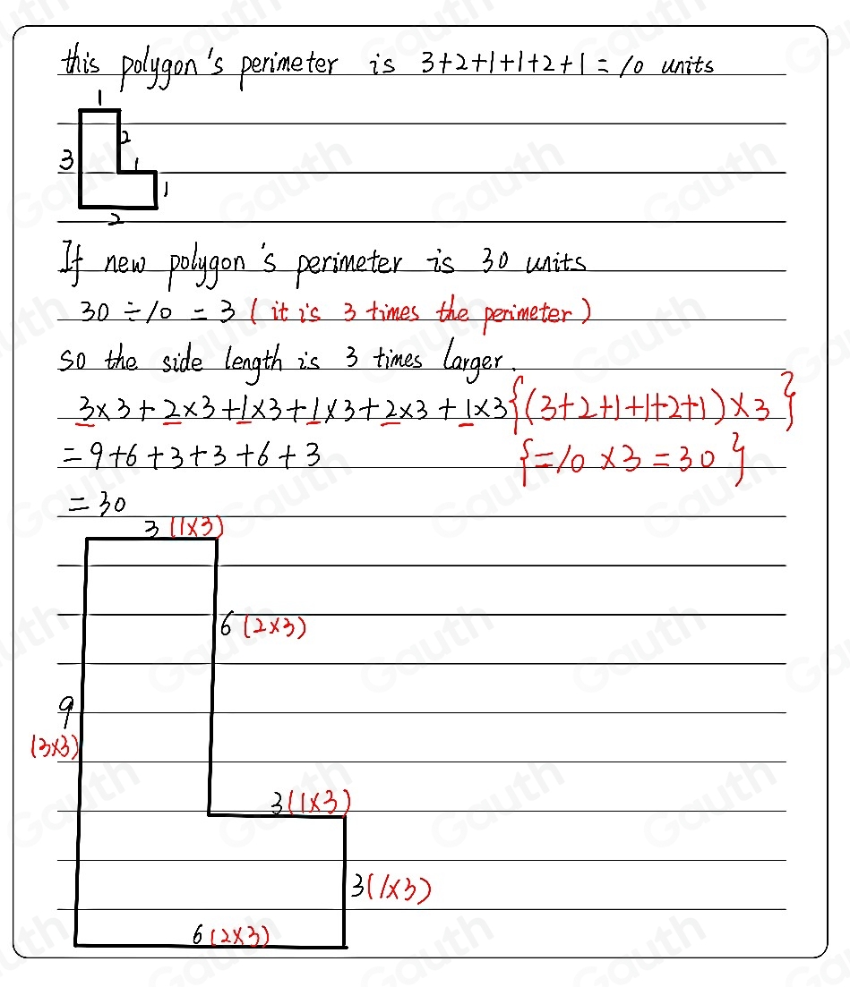 Solved: Draw a scaled copy of this polygon that has a perimeter of 30 ...