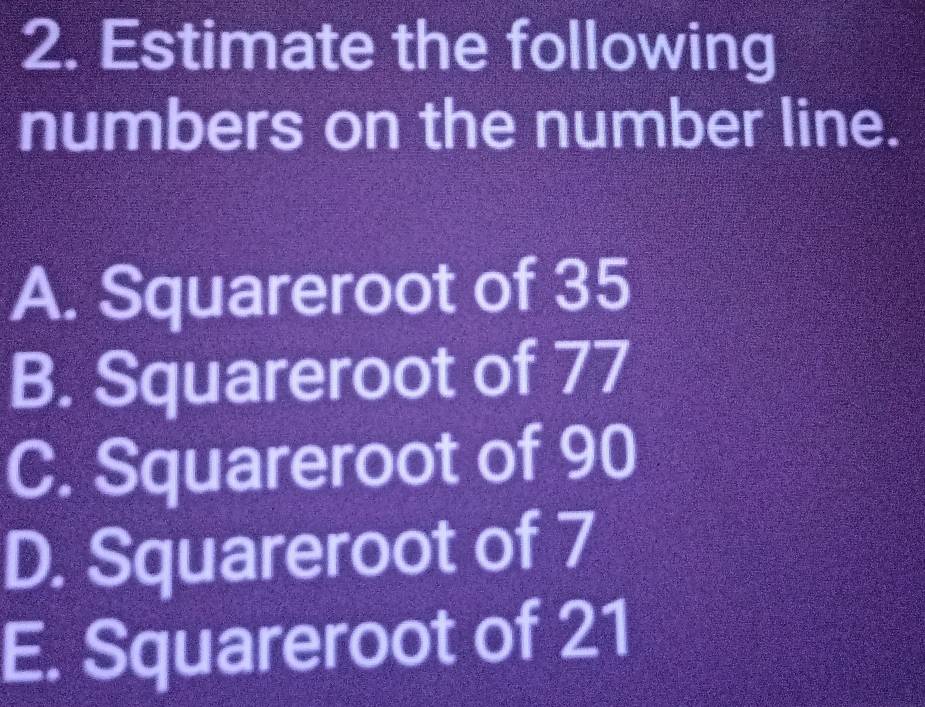 Solved: Estimate the following numbers on the number line. A ...