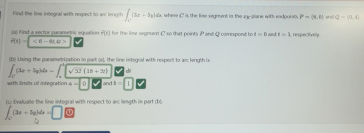 Solved: Find the line integral with respect to arc length ∈t _C(3x+5y ...