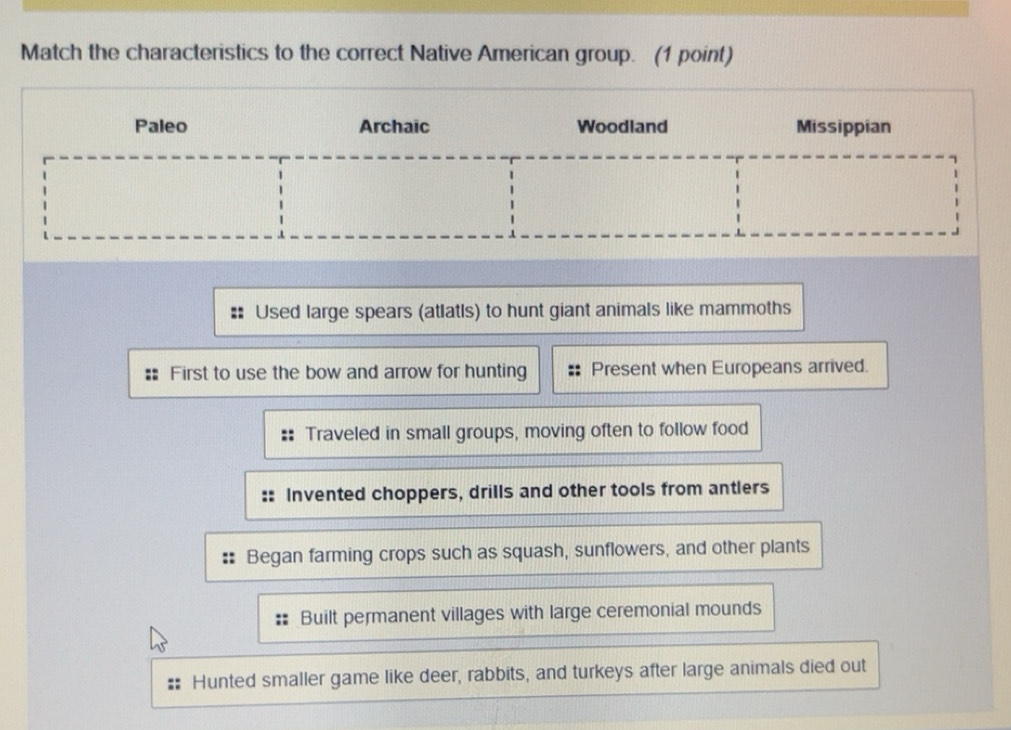 Solved: Match the characteristics to the correct Native American group ...