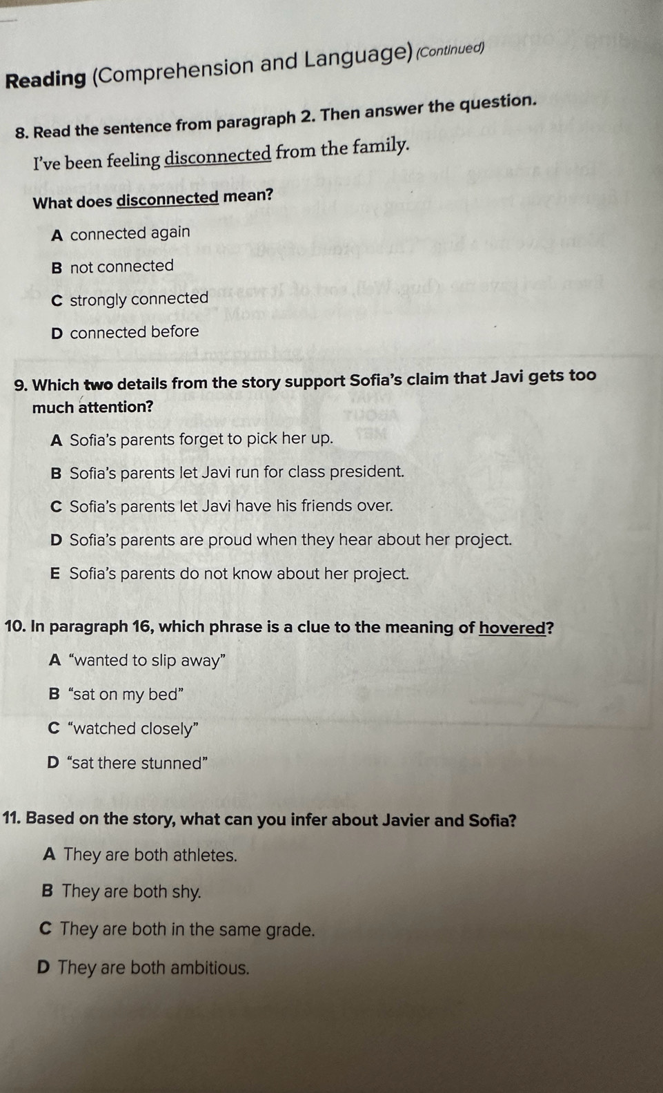 Solved: Reading (Comprehension and Language) (continued) 8. Read the ...