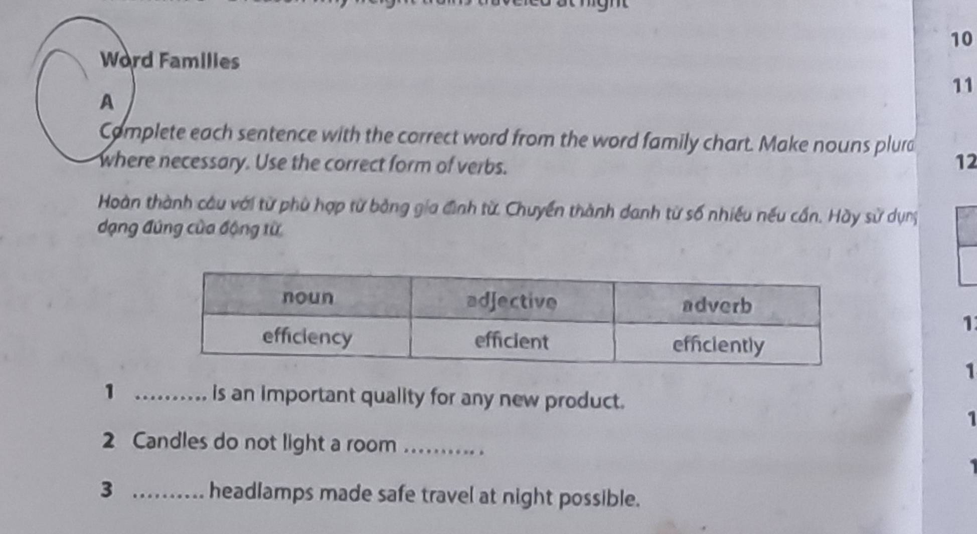 Giải quyết:Word Families 11 A Complete each sentence with the correct ...