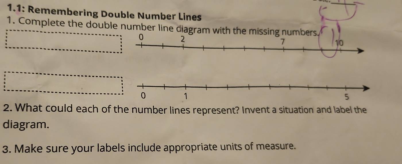 Solved: 1.1: Remembering Double Number Lines 1. Complete the double ...