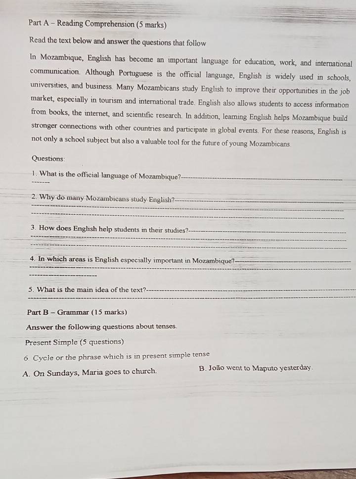 Résolu :Reading Comprehension (5 marks) Read the text below and answer the questions that follow