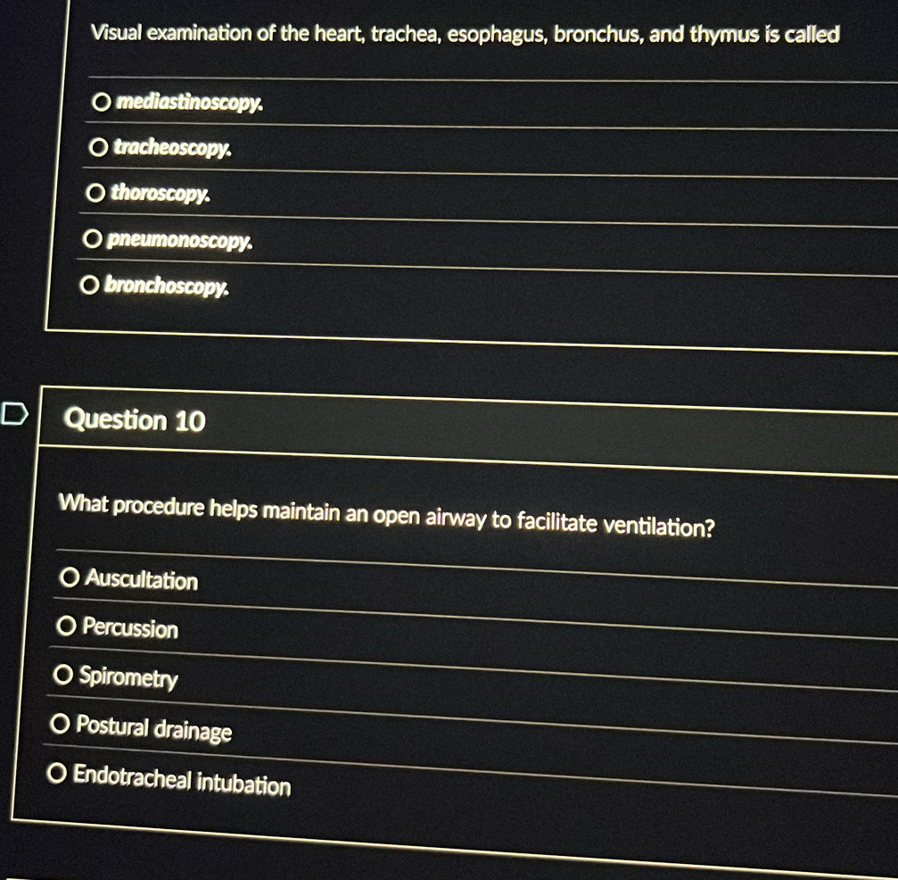 Solved: Visual examination of the heart, trachea, esophagus, bronchus ...