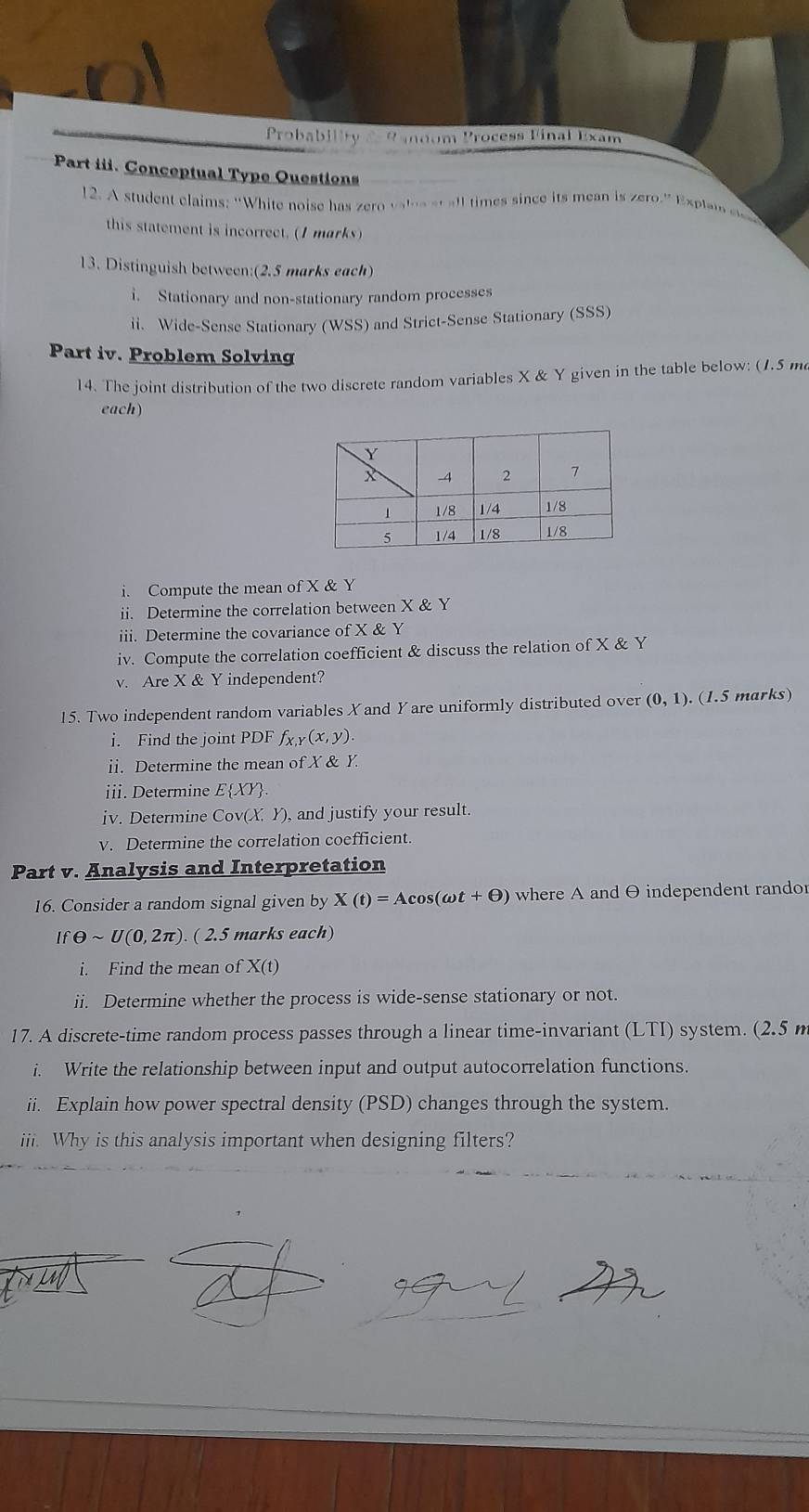 Gelöst:Probability Píndom Process Final Exam Part iii. Conceptual Type ...