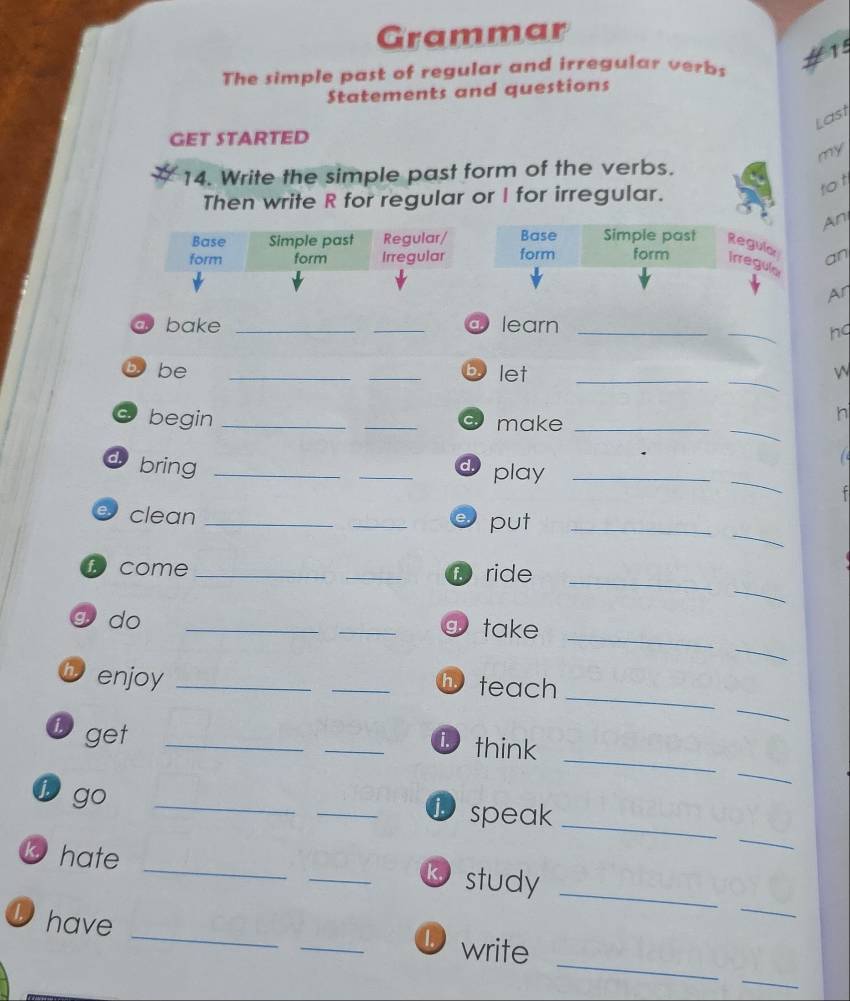 Resuelto:Grammar The simple past of regular and irregular verbs ...