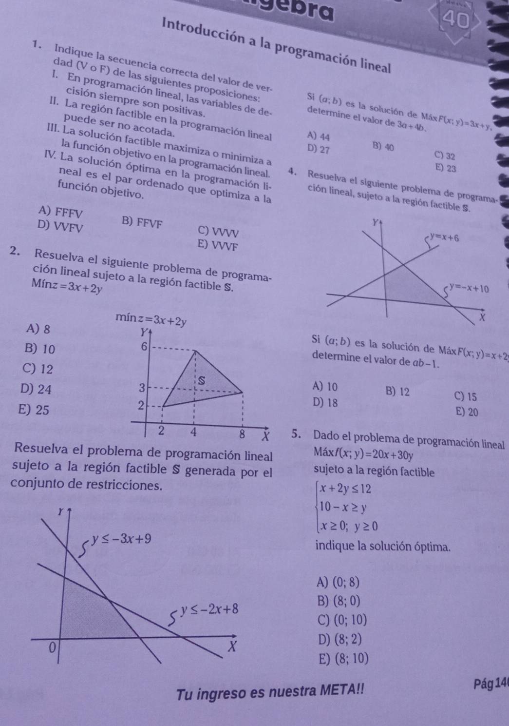 Resuelto:agebra 40 Introducción a la programación lineal dad (V o F) de ...