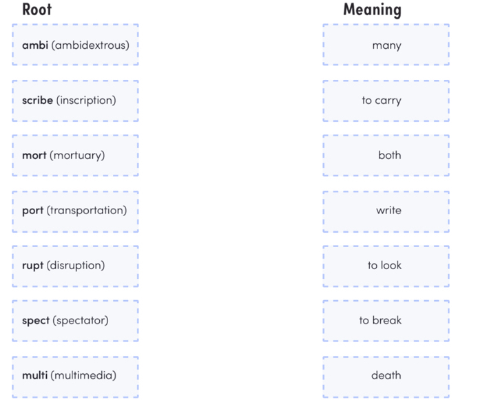 Solved: Root Meaning ambi (ambidextrous) many scribe (inscription) to ...