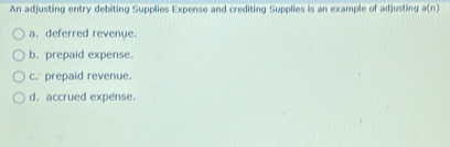Solved: An adjusting entry debiting Supplies Expense and crediting ...