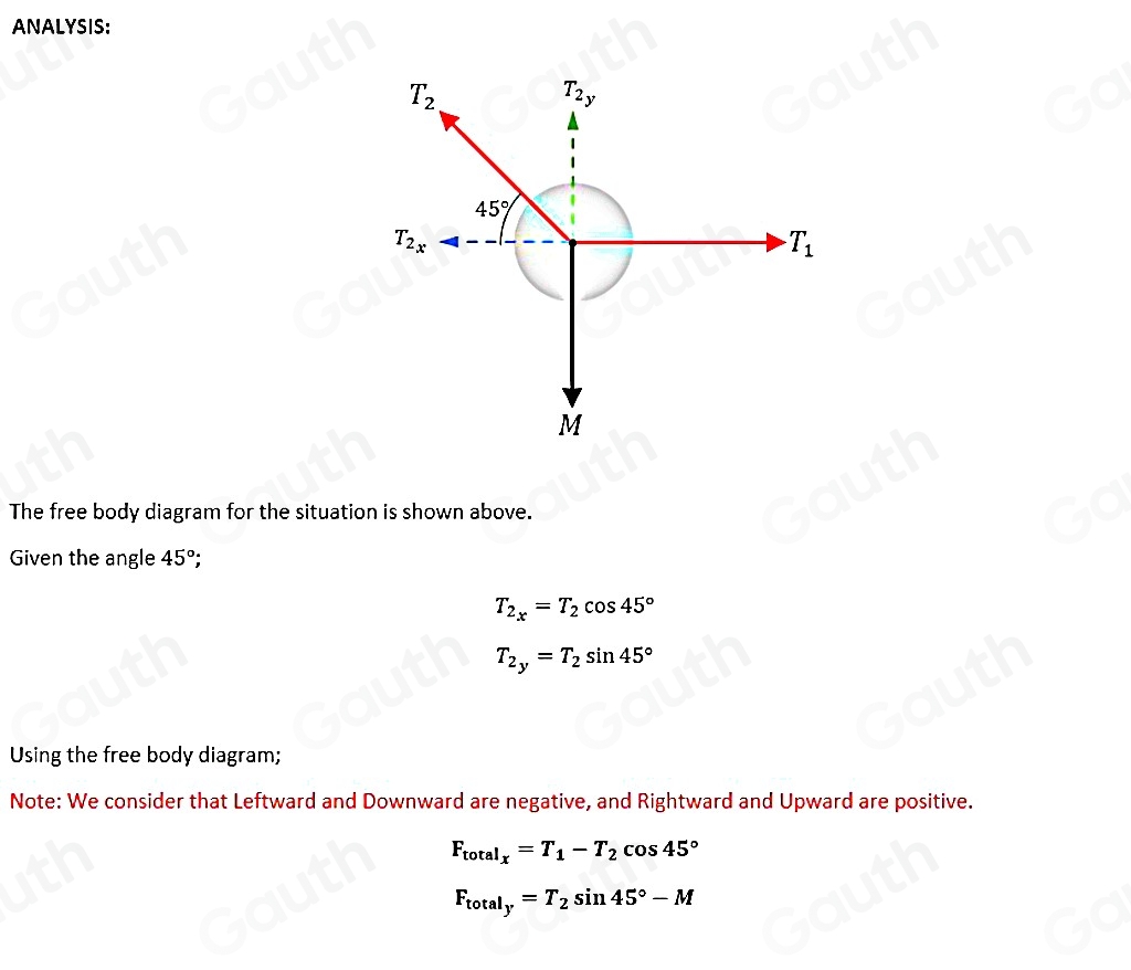 Solved: (7%) Problem 1: Consider a bowling ball of mass M attached to two ropes. One rope is ...