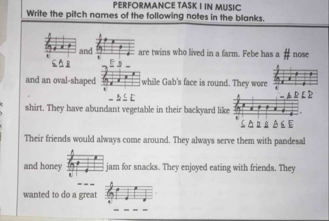 Solved: PERFORMANCE TASK I IN MUSIC Write the pitch names of the ...