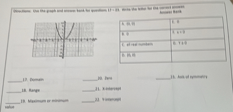 Solved: Directions: Use the graph and answer bank for questions ...