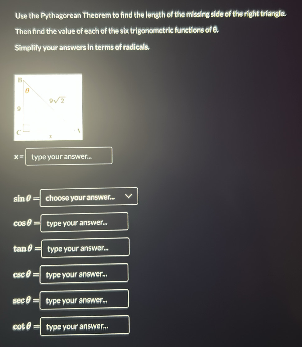 Solved: Use the Pythagorean Theorem to find the length of the missing ...