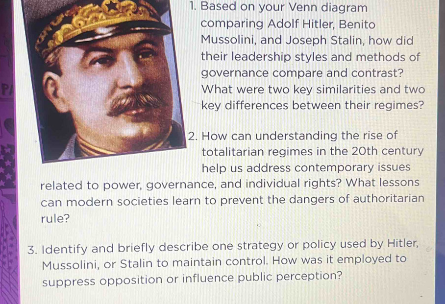 Solved: Based on your Venn diagram comparing Adolf Hitler, Benito ...