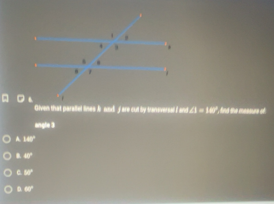 Solved: Given that parallel lines k and j are cut by transversal / and ...