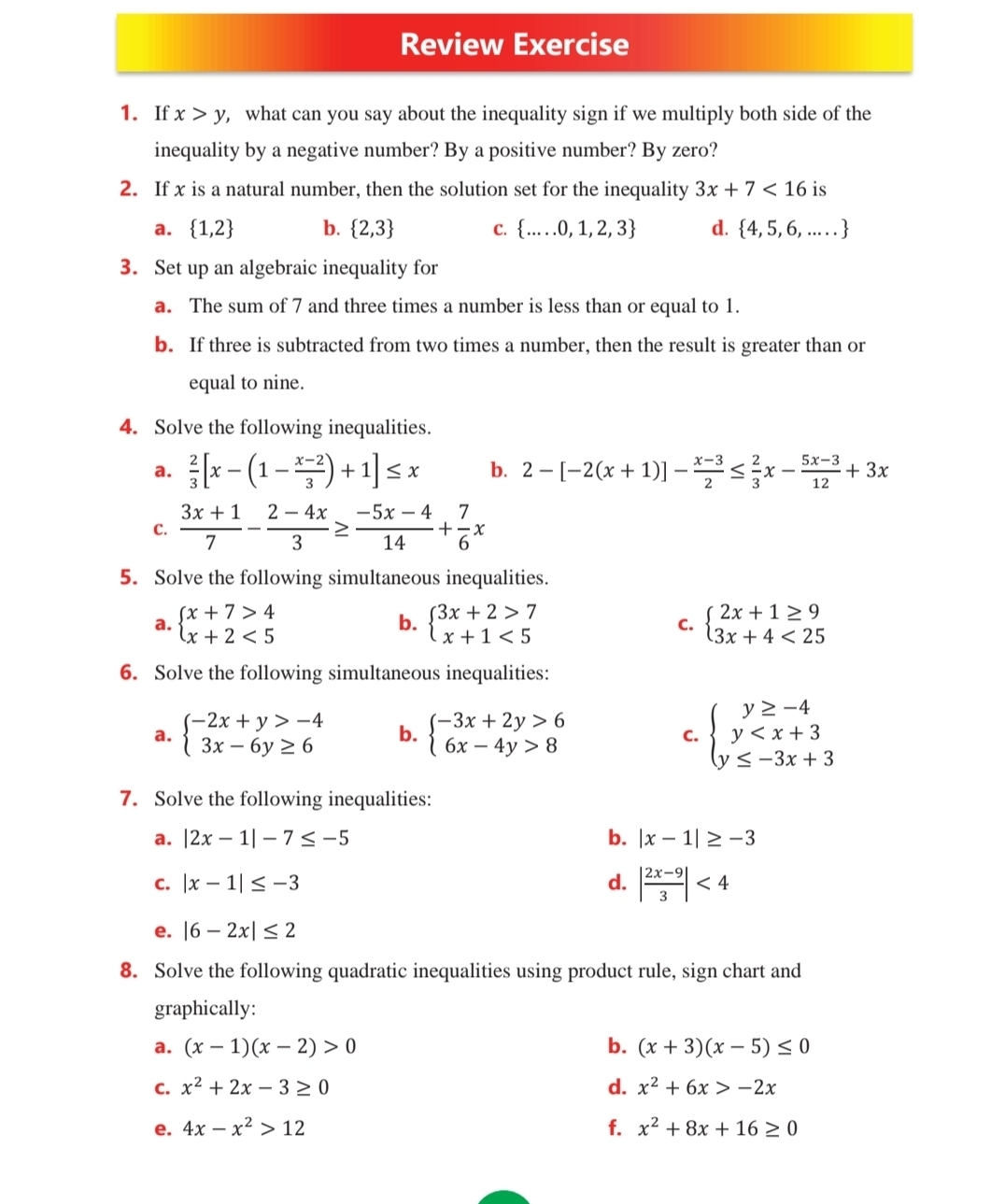 Solved: Review Exercise 1. If x>y , what can you say about the ...