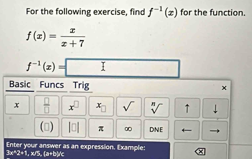 Solved: For the following exercise, find f^(-1)(x) for the function. f ...