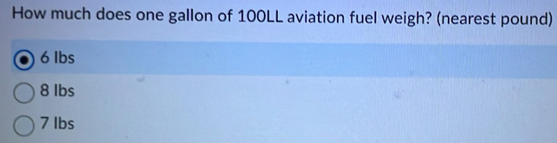 Solved: How much does one gallon of 100LL aviation fuel weigh? (nearest ...