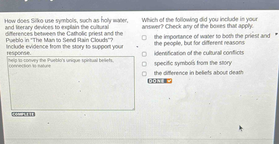 Solved: How does Silko use symbols, such as holy water, Which of the ...