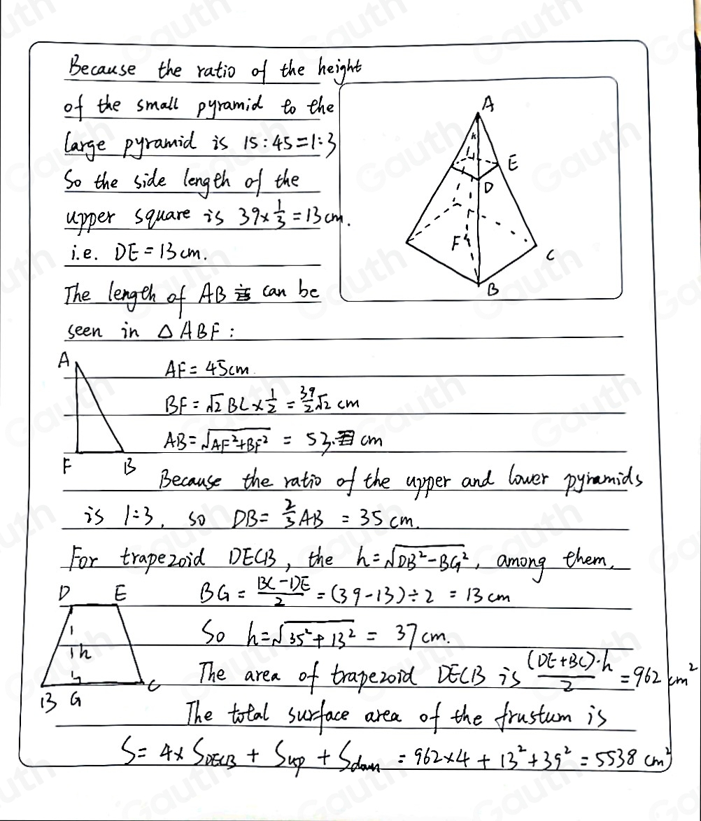 Solved: A frustum is made by removing a small square-based pyramid from ...