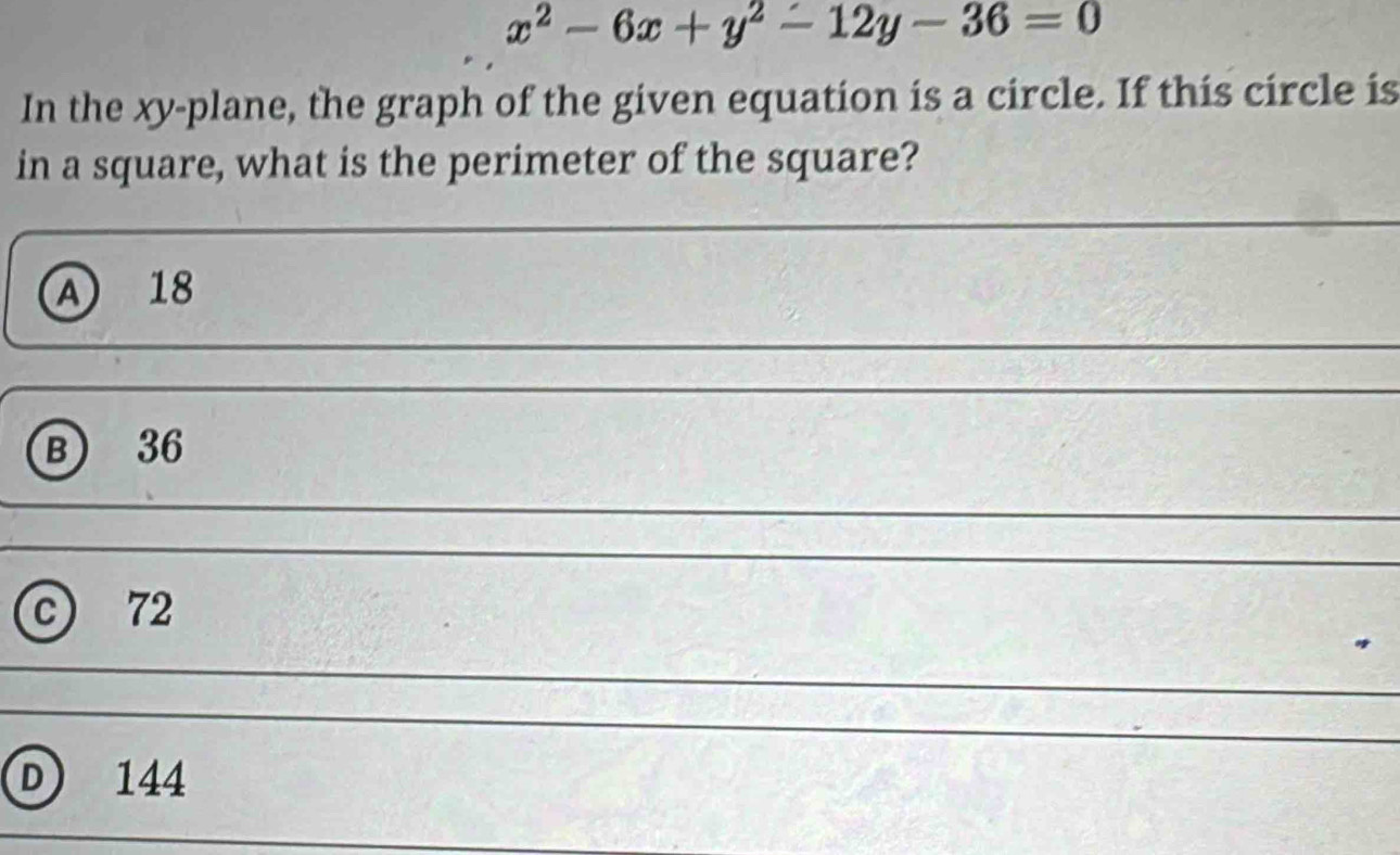 تم الحل:x^2-6x+y^2-12y-36=0 In the xy -plane, the graph of the given ...
