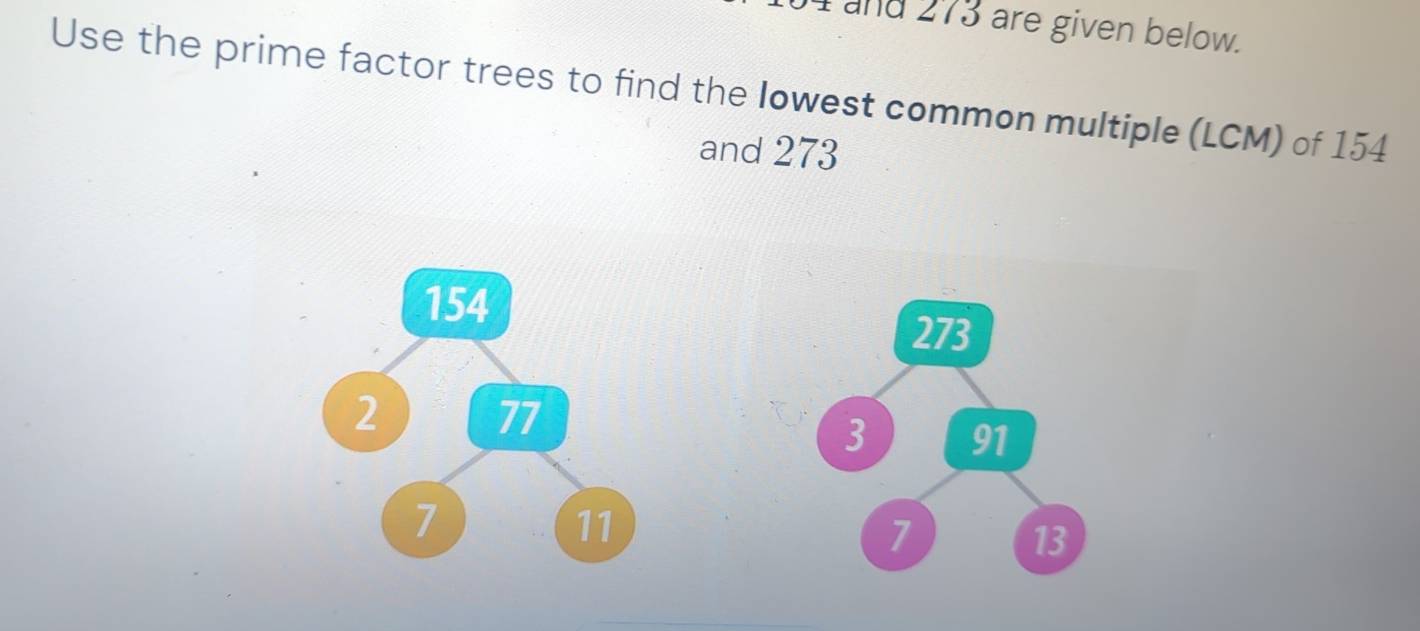 Solved: and 273 are given below. Use the prime factor trees to find the ...