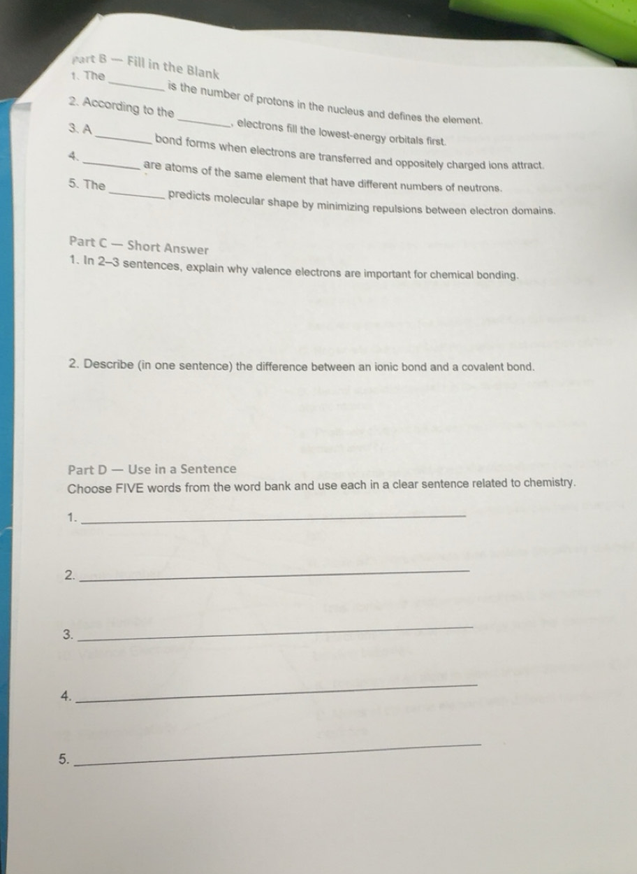 Résolu :— Fill in the Blank 1. The is the number of protons in the ...