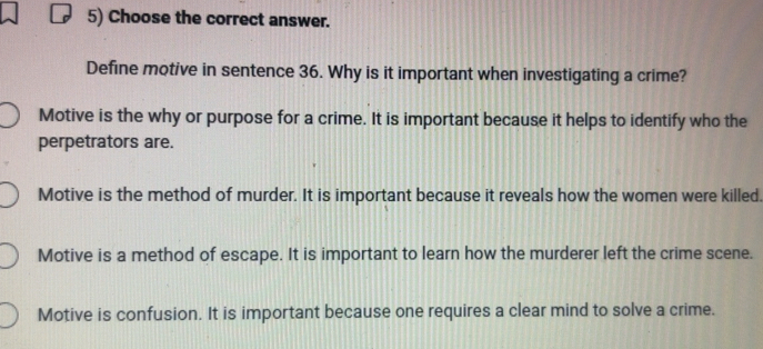 Solved: Choose the correct answer. Define motive in sentence 36. Why is ...