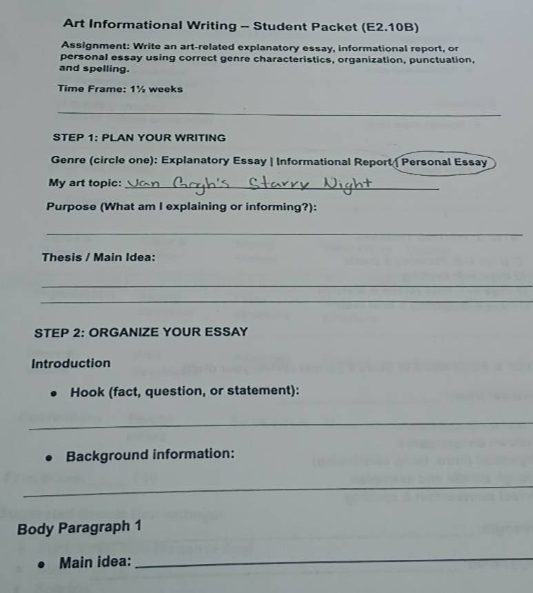 Resuelto:Art Informational Writing - Student Packet (E2.10B) Assignment ...