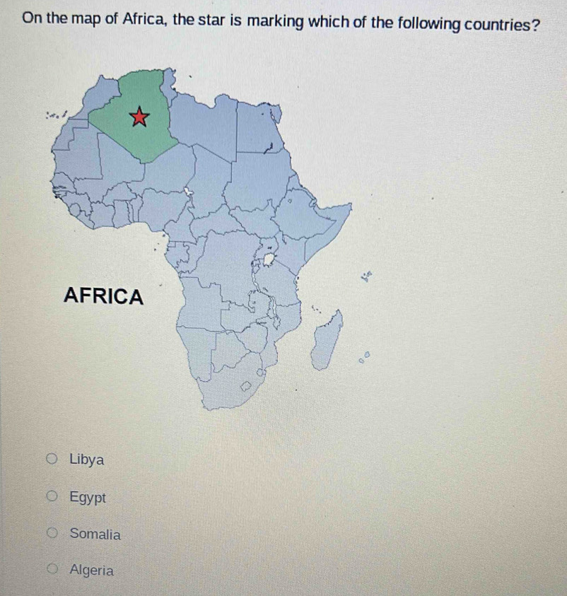 Solved: On the map of Africa, the star is marking which of the ...