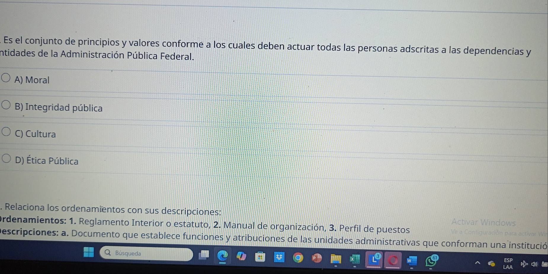 Resuelto:Es el conjunto de principios y valores conforme a los cuales ...