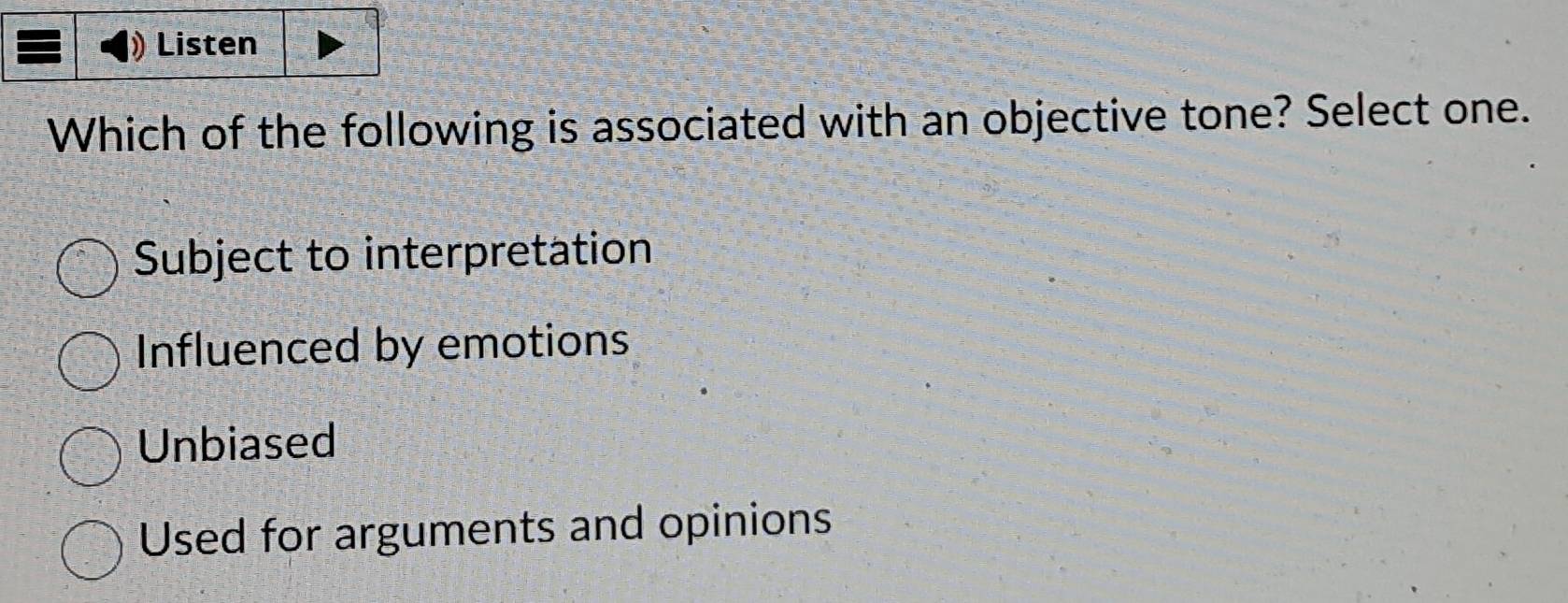 Solved: Listen Which of the following is associated with an objective ...
