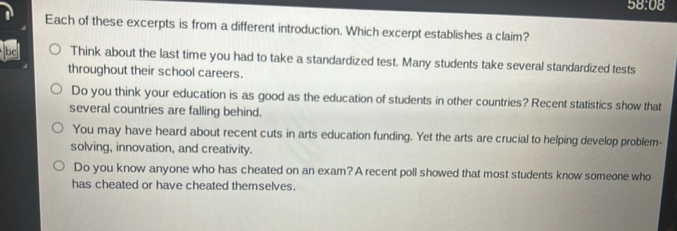Solved: 58:08 Each of these excerpts is from a different introduction ...