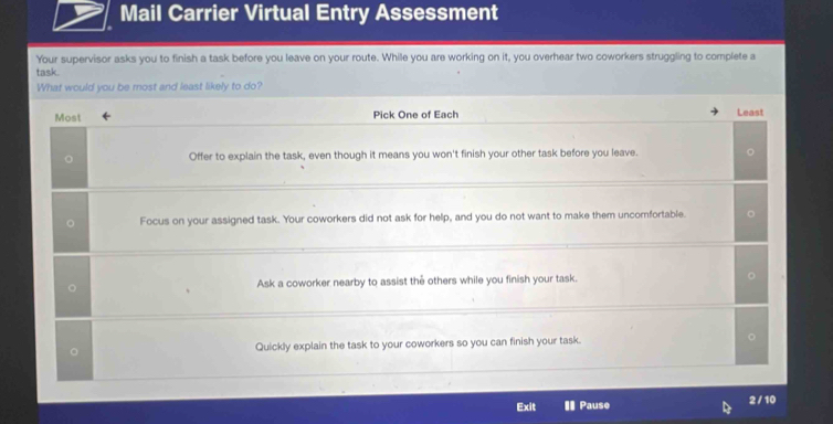 Solved: Mail Carrier Virtual Entry Assessment Your supervisor asks you ...