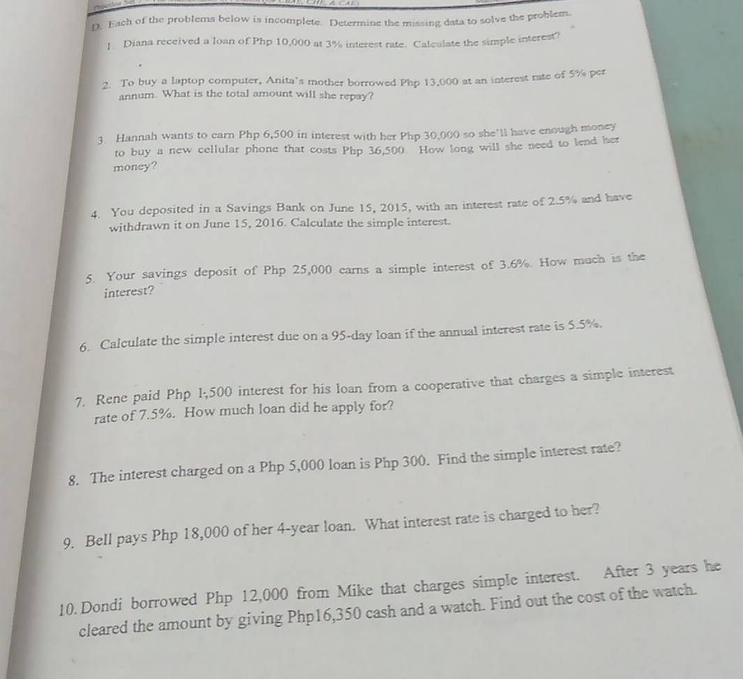 Solved: Each of the problems below is incomplete. Determine the missing data to solve the ...