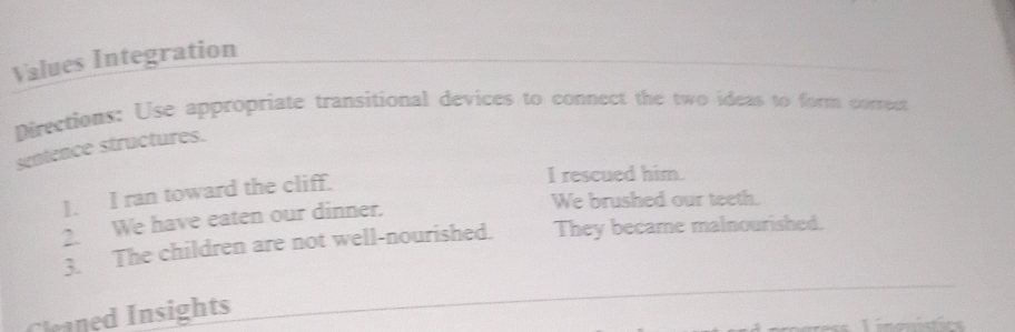 Solved: Values Integration Directions: Use appropriate transitional ...