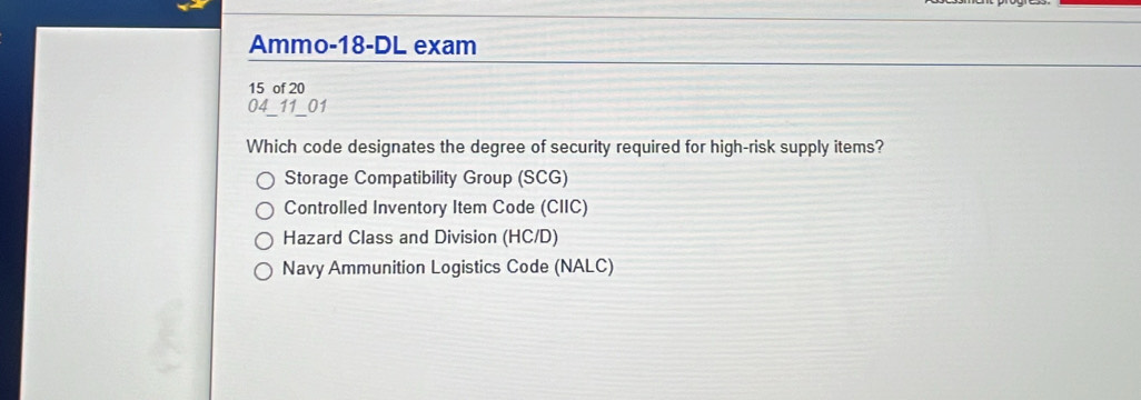 Solved: Ammo-18-DL exam 15 of 20 04_11_01 Which code designates the ...