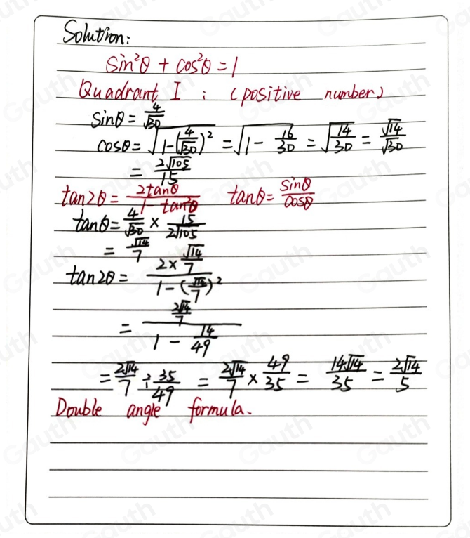 Solved: If sin θ = 4/sqrt(30) and angle θ is in Quadrant I, what is the ...