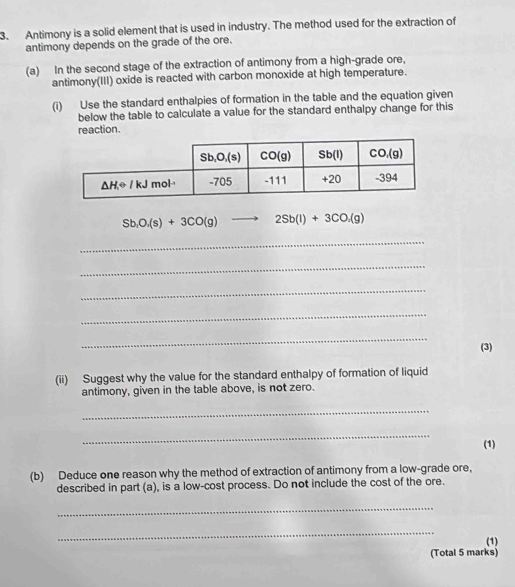 Solved: Antimony is a solid element that is used in industry. The ...