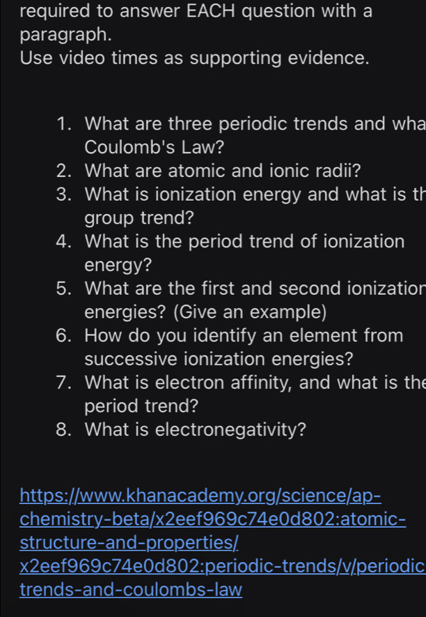 Solved: required to answer EACH question with a paragraph. Use video ...