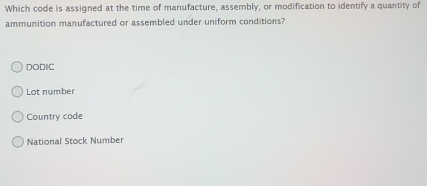 Solved: Which code is assigned at the time of manufacture, assembly, or ...
