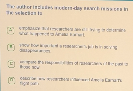 Solved: The author includes modern-day search missions in the selection ...