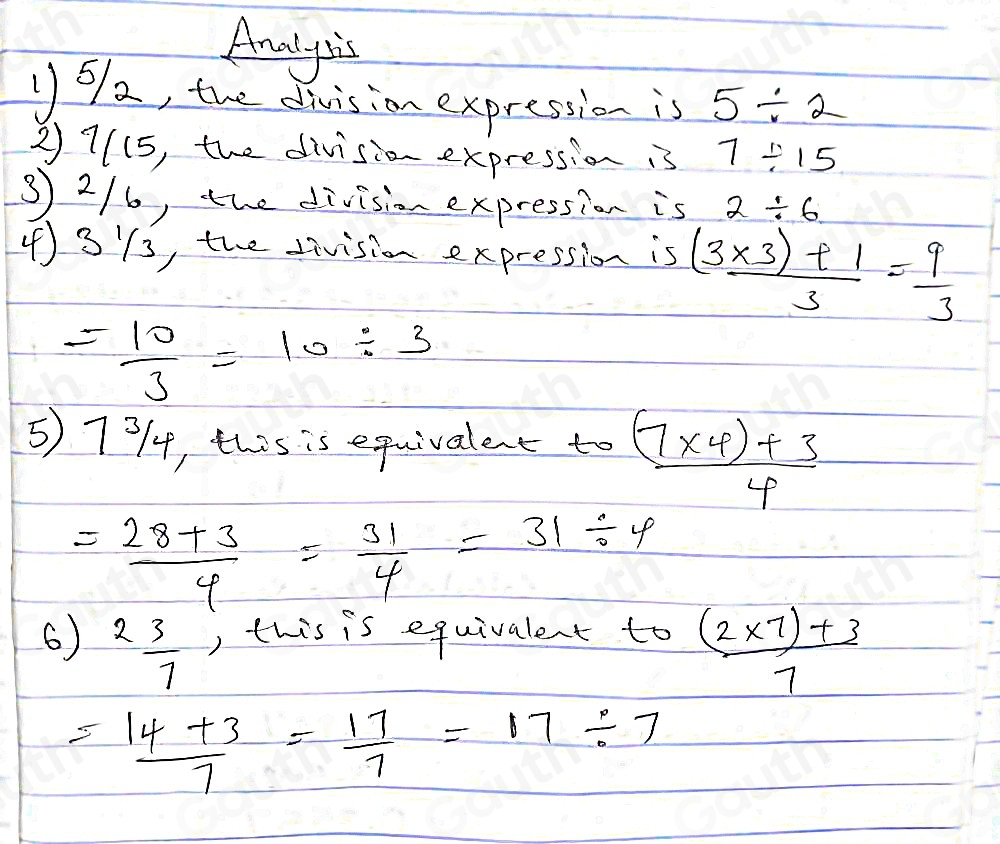 Solved: Write a division expression equivalent to each fraction or ...