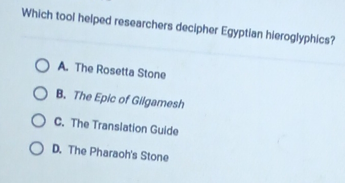 Solved: Which tool helped researchers decipher Egyptian hieroglyphics ...