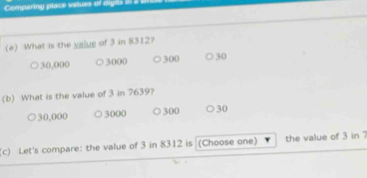 Solved: Comparing place vatues of digiis in w (a) What is the value of ...