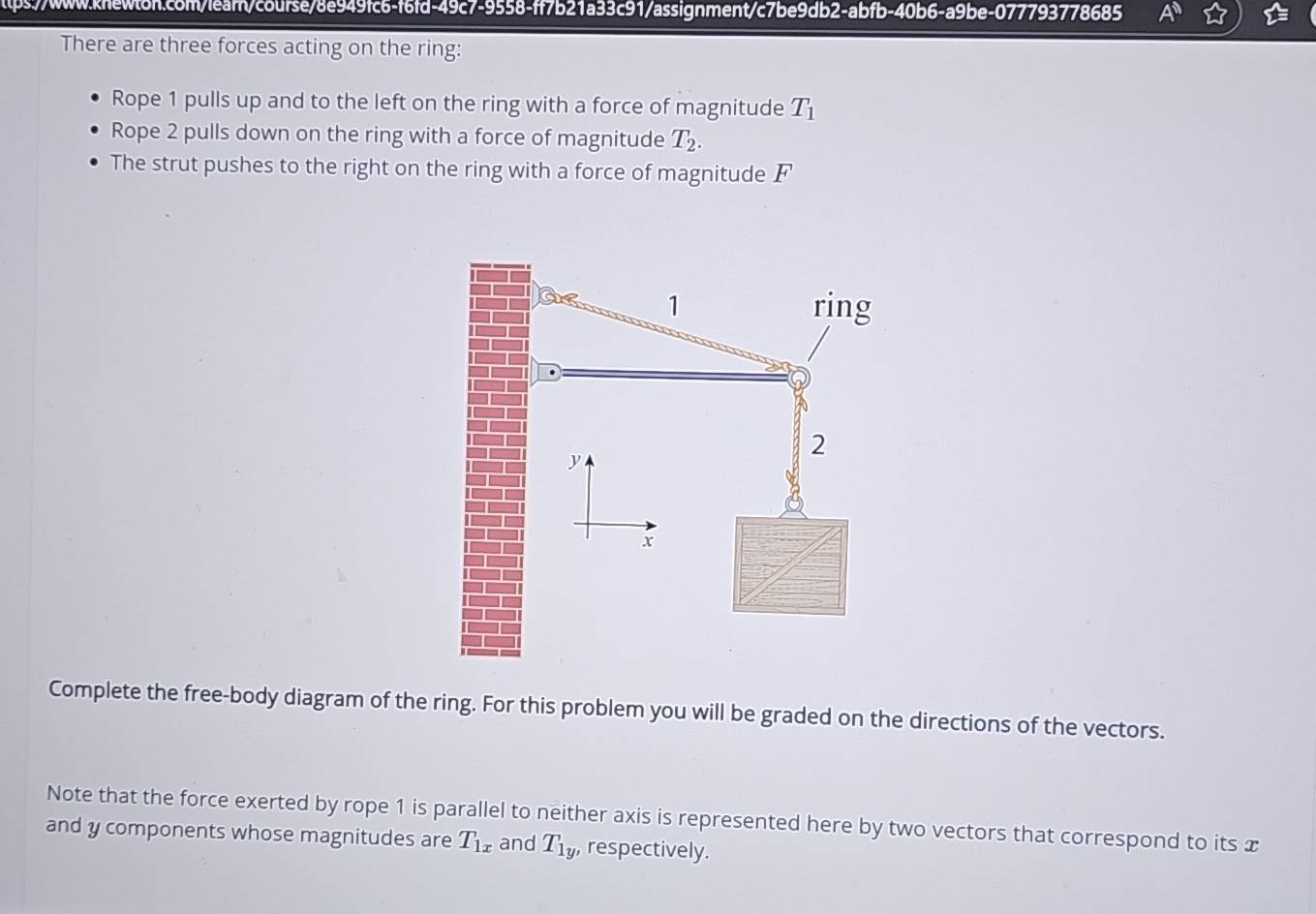 Solved: There are three forces acting on the ring: Rope 1 pulls up and ...