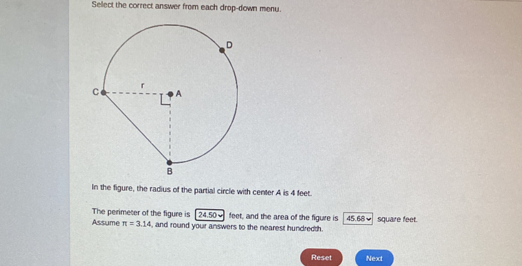 Solved: Select the correct answer from each drop-down menu. In the figure, the radius of the ...